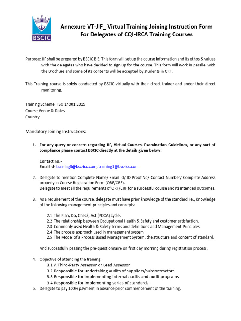 Annexure VT-JIF - Virtual Training - Joining Instruction Form - I02 R06 ...
