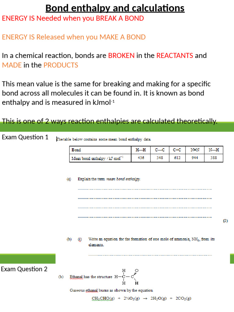 Bond Enthalpy and Reaction Calculations | PDF | Enthalpy | Chemical ...