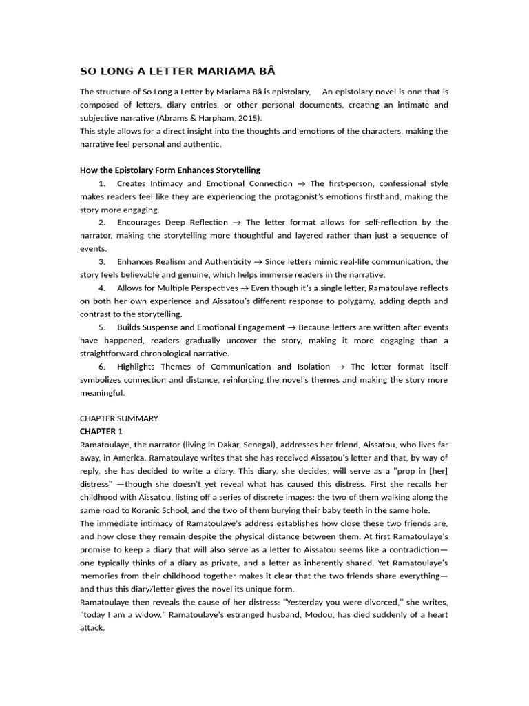 Insights on "So Long a Letter" | PDF | Narrative | Marriage