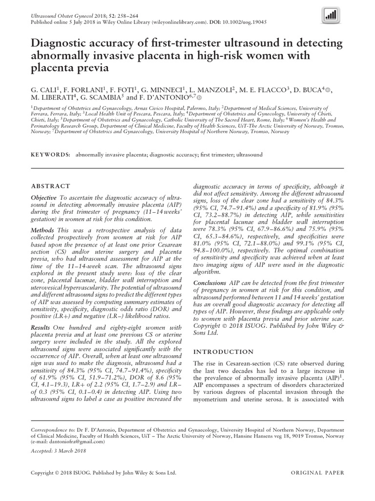 1st Trim USG X Invasive Placenta in PP Pts Cali - Et - Al-2018-Ultrasound - in - Obstetrics ...