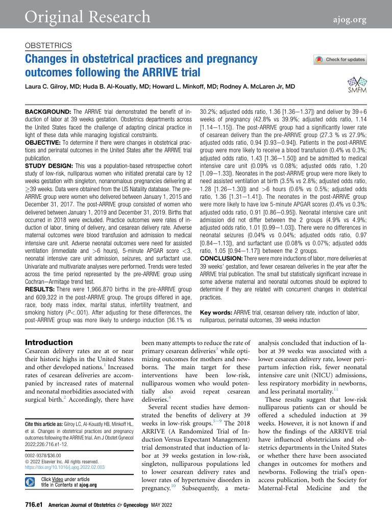 Changes in Obstetrical Practices and Pregnancy Outcomes Following The ...