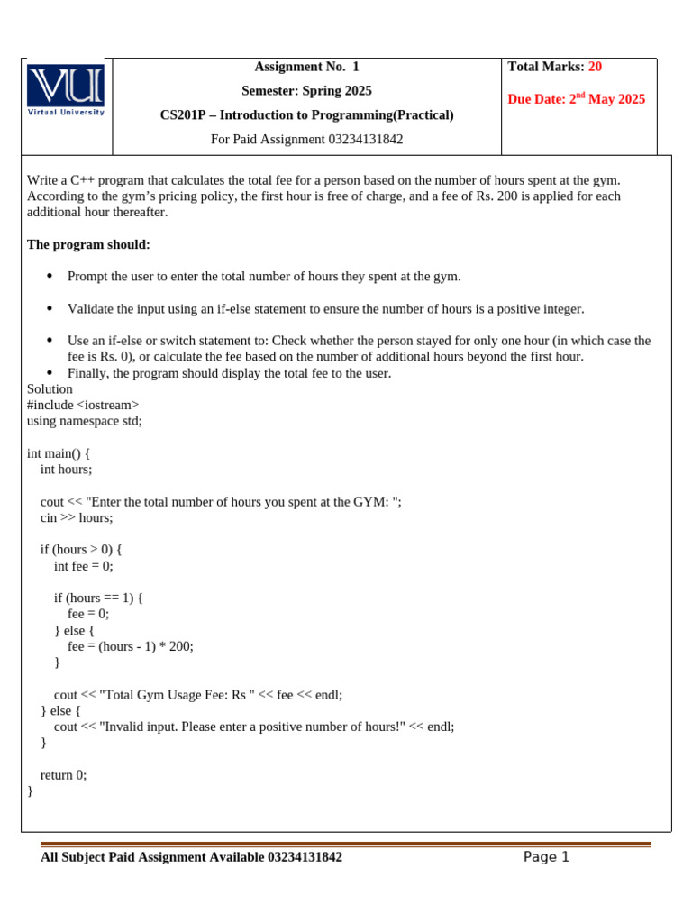 Cs201p Assignment 1 2025 Correct Solution 2025-1 | PDF