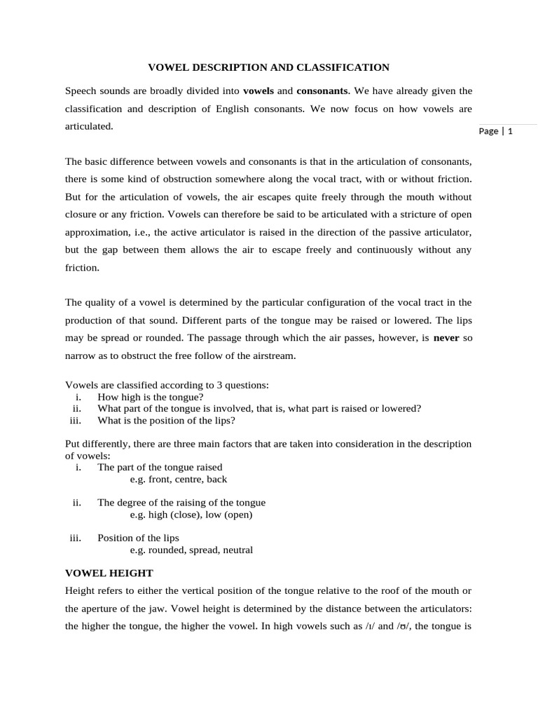Vowel Description and Classification | PDF | Vowel | Languages
