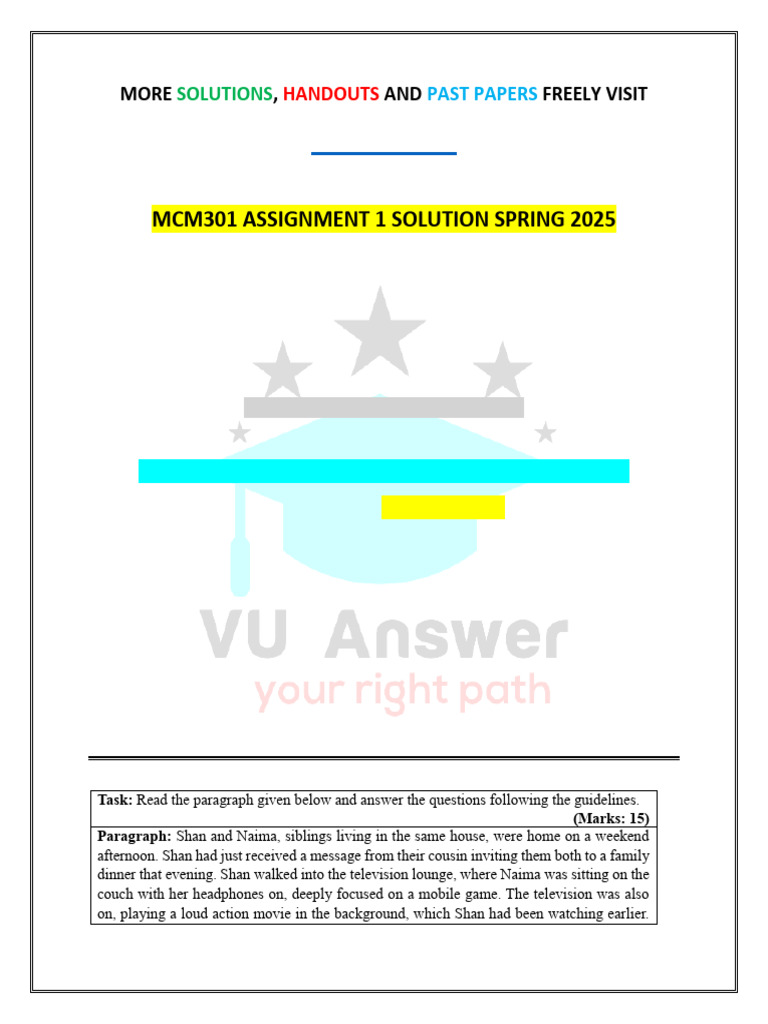 MCM301 Assignment 1 Correct Solution Spring 2025 | PDF | Communication | Headphones