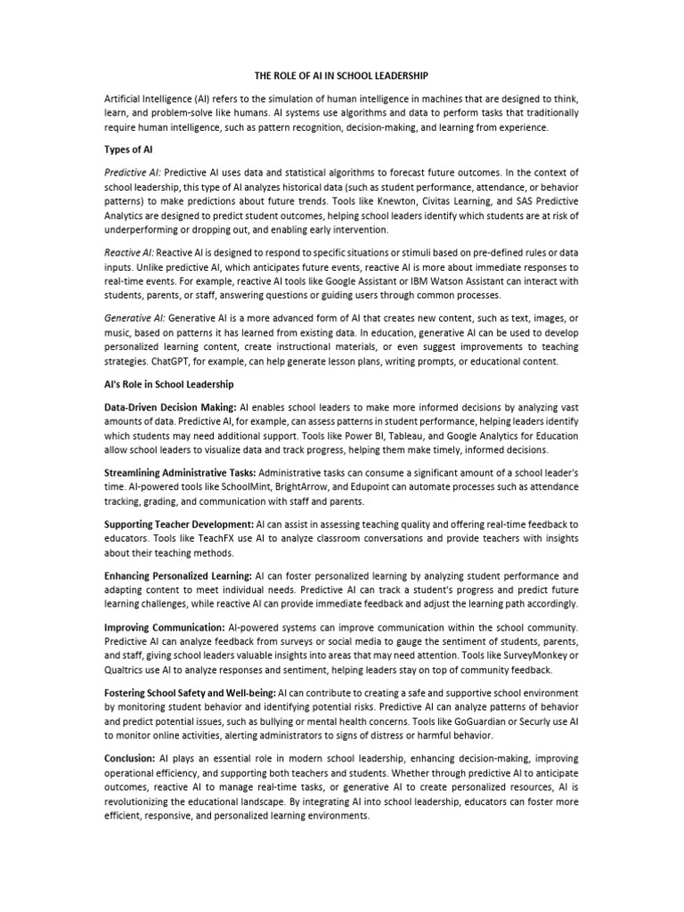 AI & School Leadership Handout | PDF | Artificial Intelligence ...