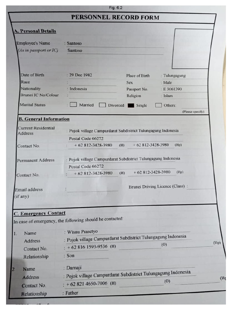 Personal Recod Form Santoso | PDF