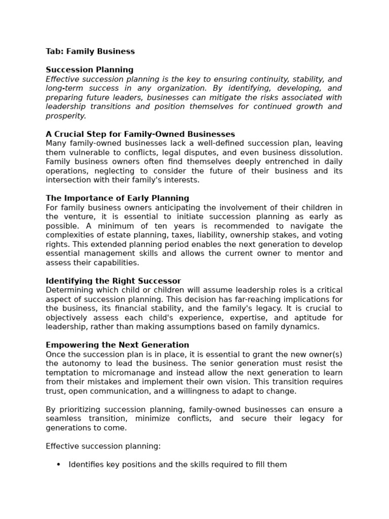 Family Business Succession Planning Guide | PDF | Leadership | Mentorship