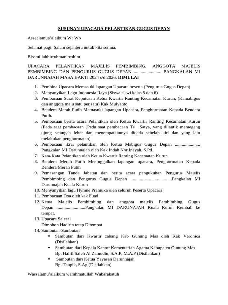 Upacara Pelantikan Gugus Depan MI Darunnajah | PDF