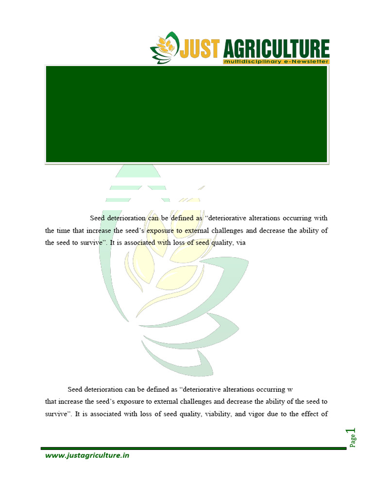 Seed Deterioration - Physiological and Biological Changes | PDF | Seed ...