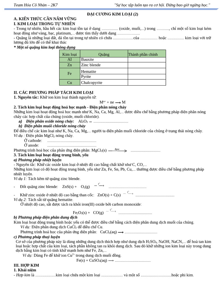 2K7 Bai 19 Dieu Che Kim Loai 2024 | PDF