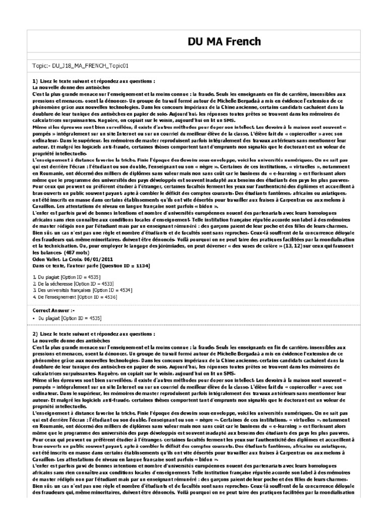 DUET 2018 MA French | PDF