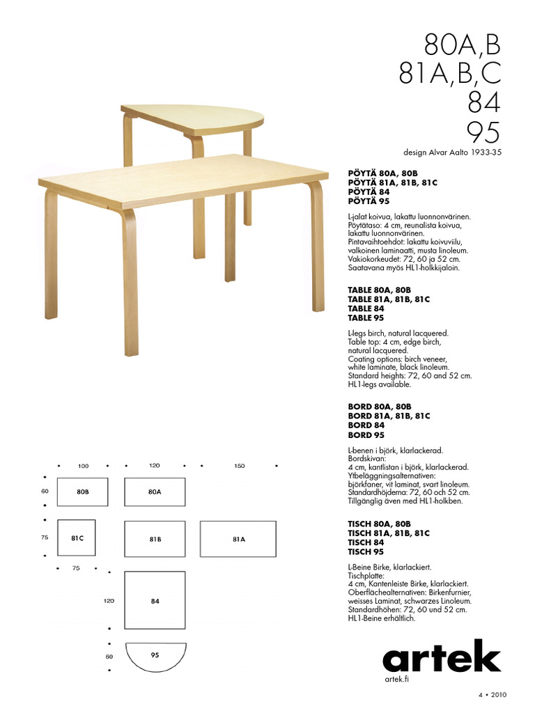 Aalto-Table-80A-80B-81A-81B-81C-84-95-Factsheet-1846363 3 | PDF
