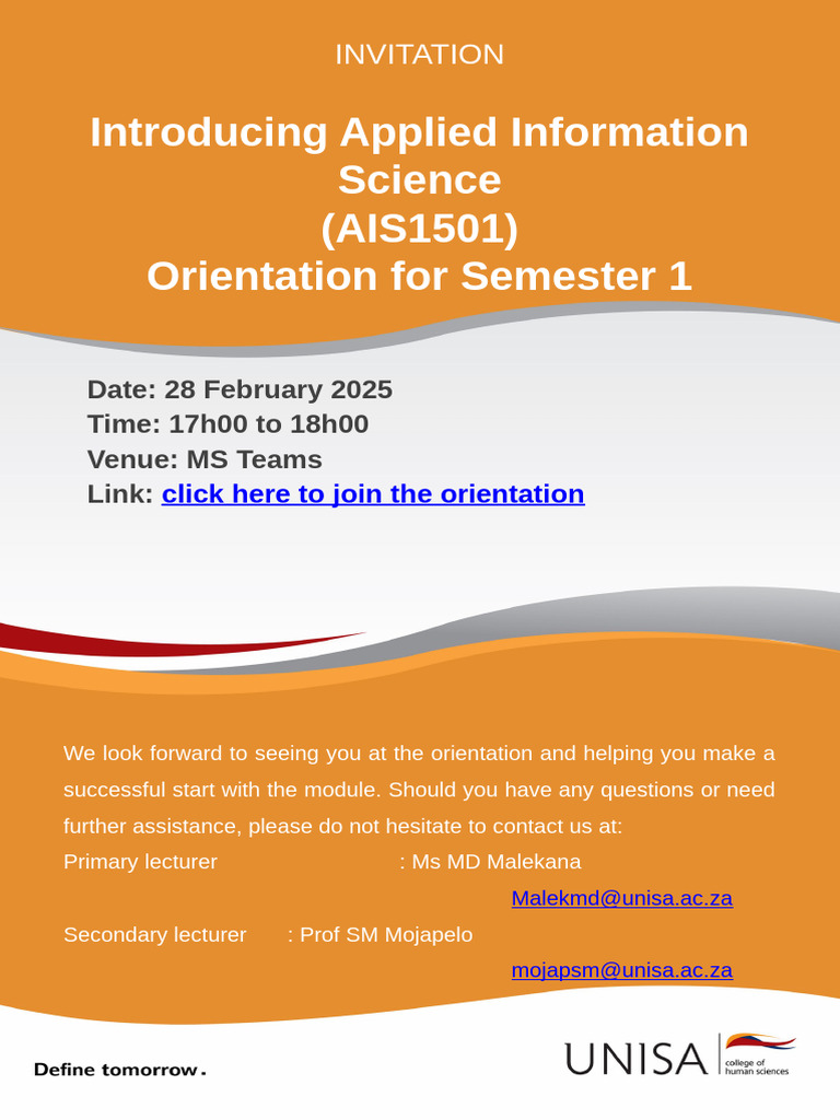 AIS1501 Orientation Invitation 2025 | PDF