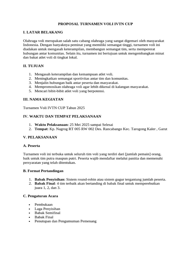 Proposal Turnamen Voli Ivtn Cup | PDF