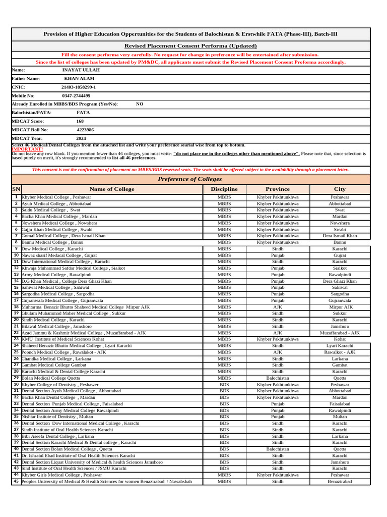Updated Consent Performa | PDF | Khyber Pakhtunkhwa | Pakistan