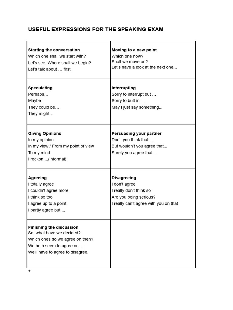 Useful Expressions For The Speaking Exam | PDF