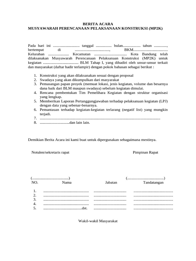 BERITA ACARA MP2K | PDF