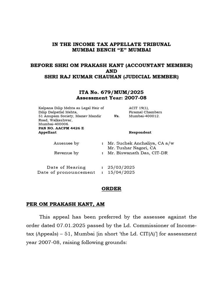 Kalpana Dilip Mehta ITAT ORDER | PDF | Appeal | Justice