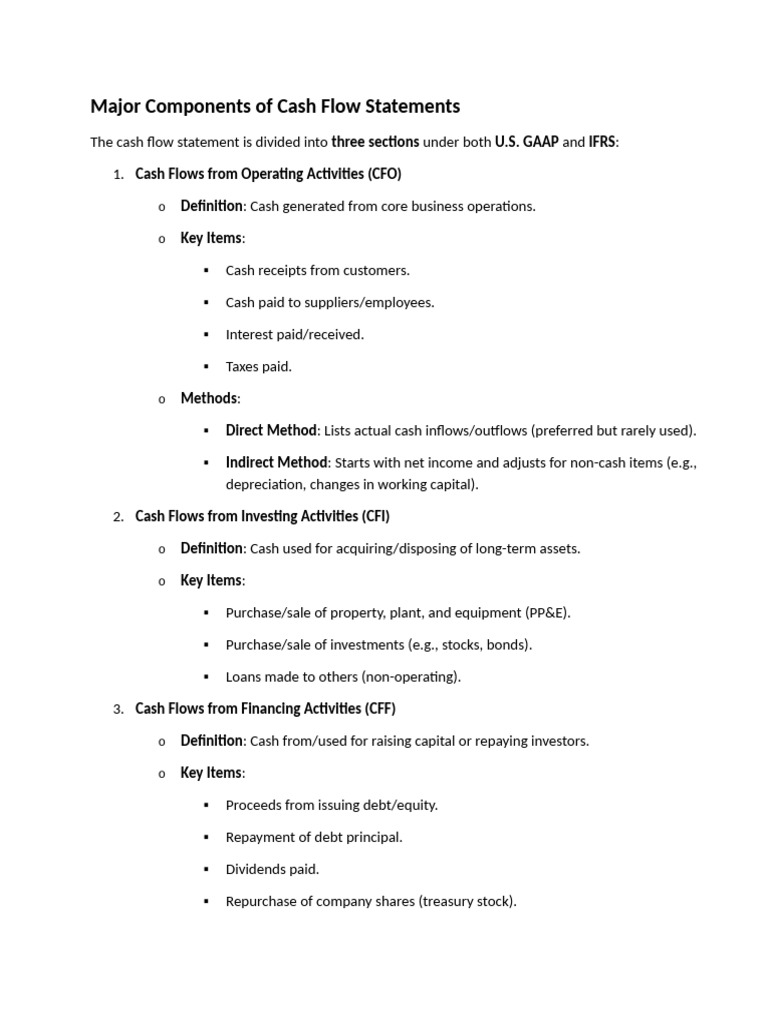 Major Components of Cash Flow Statements | PDF | Cash Flow Statement ...