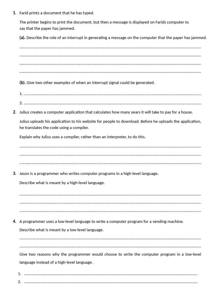 CS - Unit 4 Revision Worksheet No. 2 | PDF | Operating System | Software