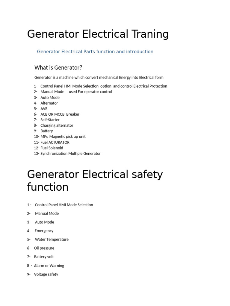 Generator Electrical Traning | PDF