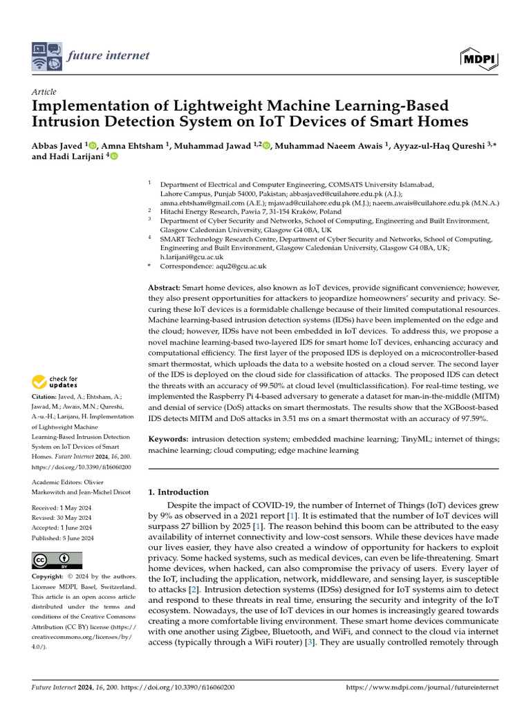 Implementation of Lightweight Machine Learning-Based Intrusion Detection System on IoT Devices ...