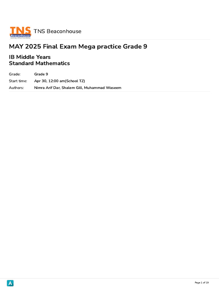 Grade 9 Mega Math Exam Practice 2025 | PDF | Mathematics