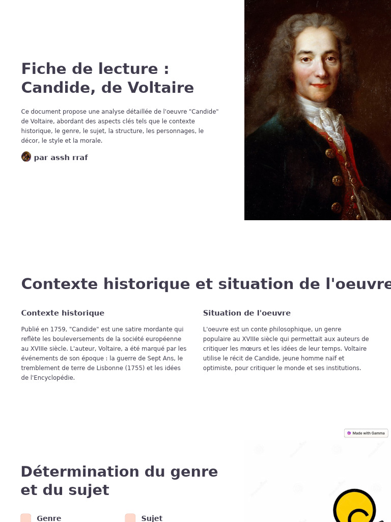 Fiche de Lecture Candide de Voltaire | PDF | Candide | Voltaire