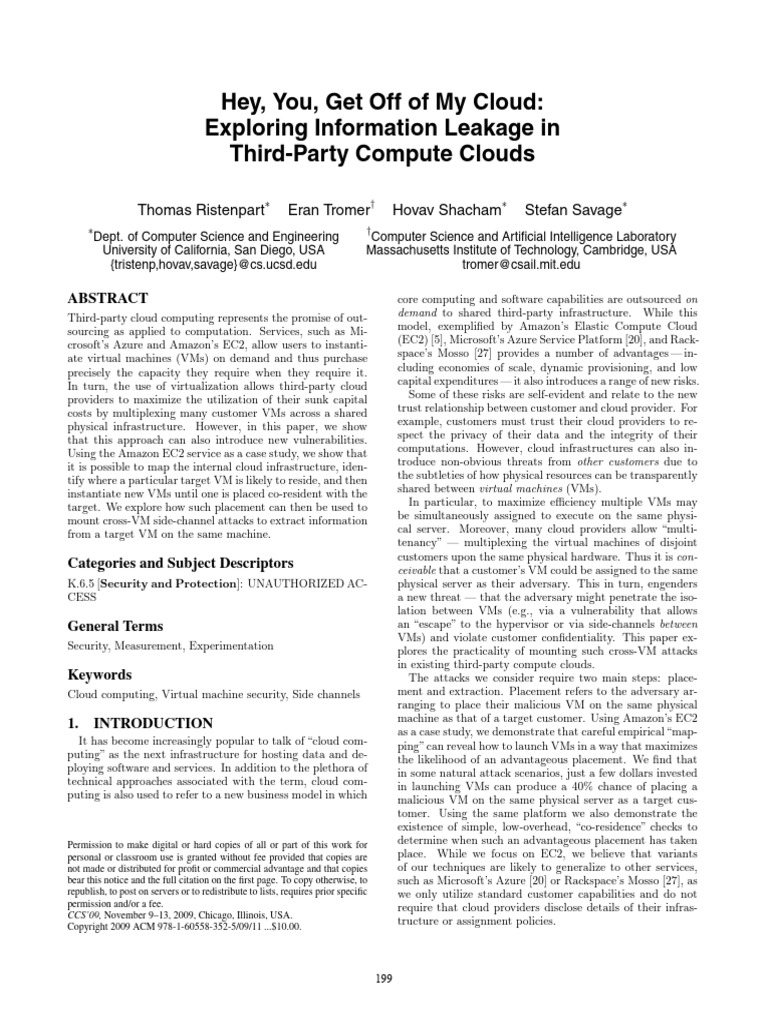 Hey, You, Get Off of My Cloud: Exploring Information Leakage in Third ...