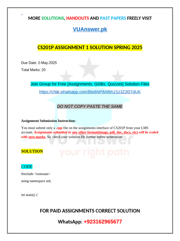 CS201P Assignment 1 Correct Solution Spring 2025 | PDF | Computer Programming | Software Engineering