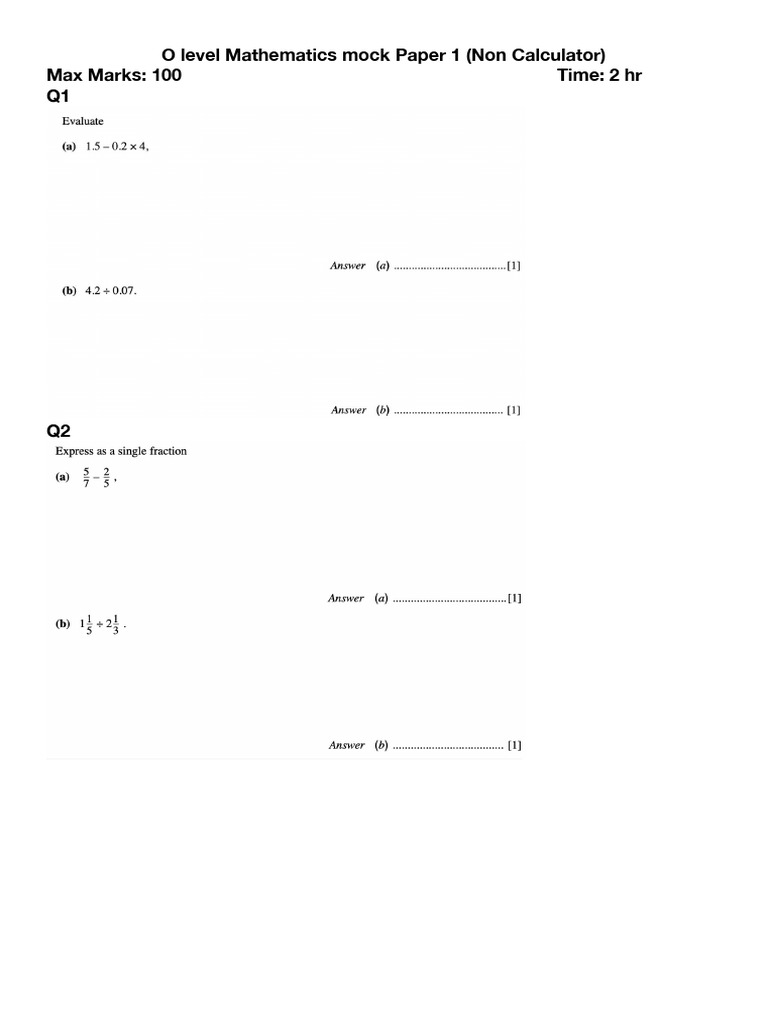 O Level Mathematics Mock P1 | PDF