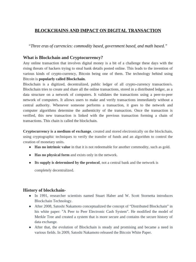 Blockchains and Impact On Digital Transaction | PDF | Cryptocurrency | Ransomware