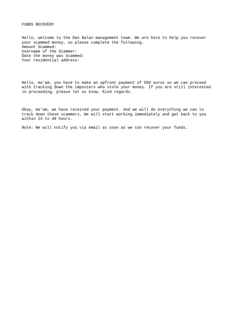 Fund Recovery Process for Scammed Money | PDF
