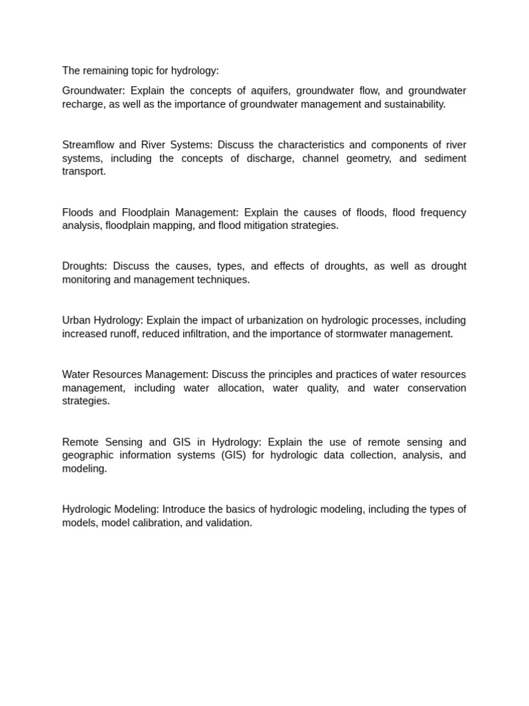 The Remaining Topic For Hydrology | PDF | Drought | Groundwater