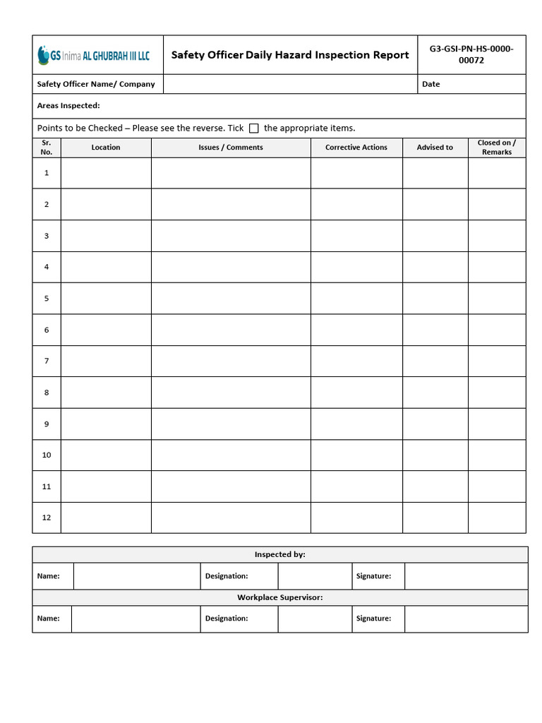 G3-GSI-PN-HS-0000-00072-01 - Safety Officer Daily Hazard Inspection ...