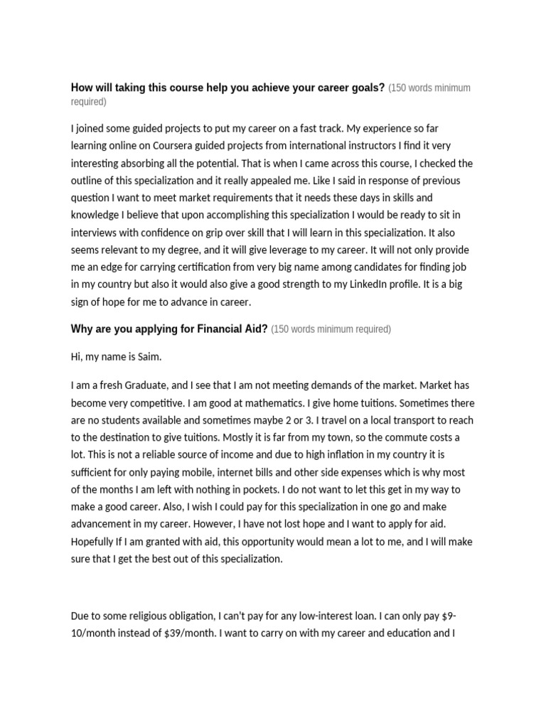 Coursera Financial Aid | PDF