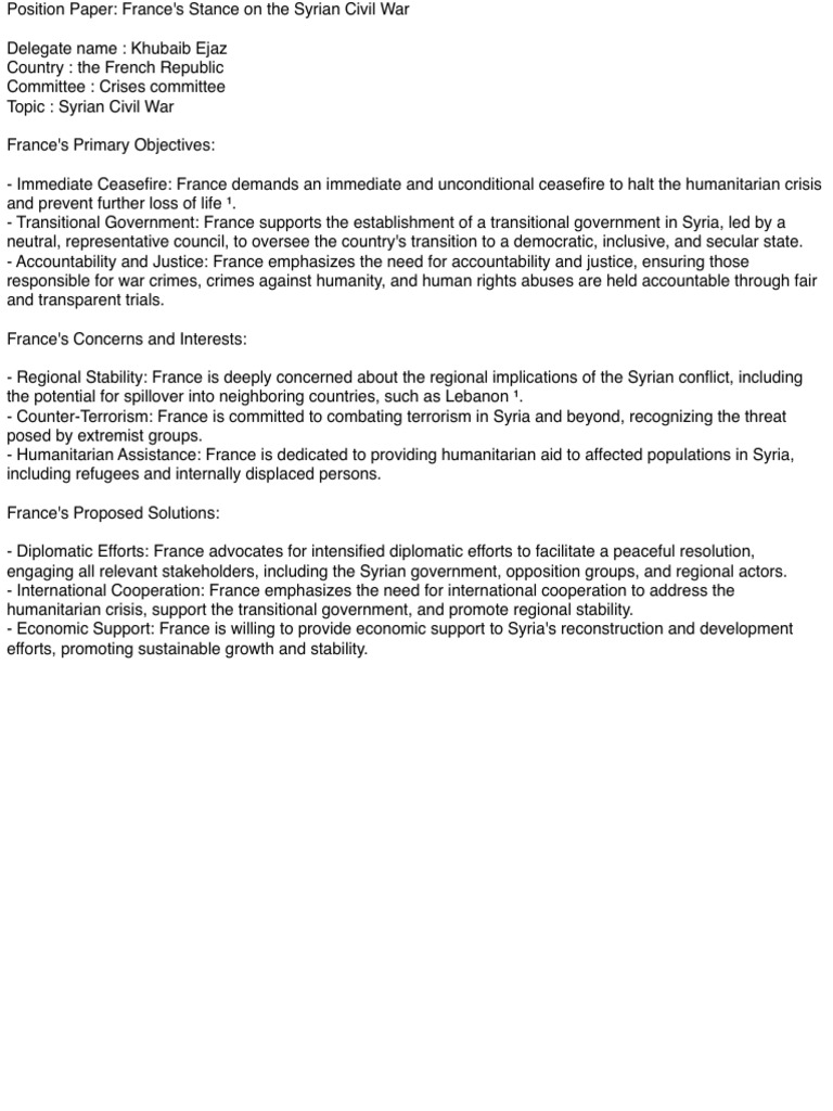 France Position Paper of Syrian Civil War | PDF