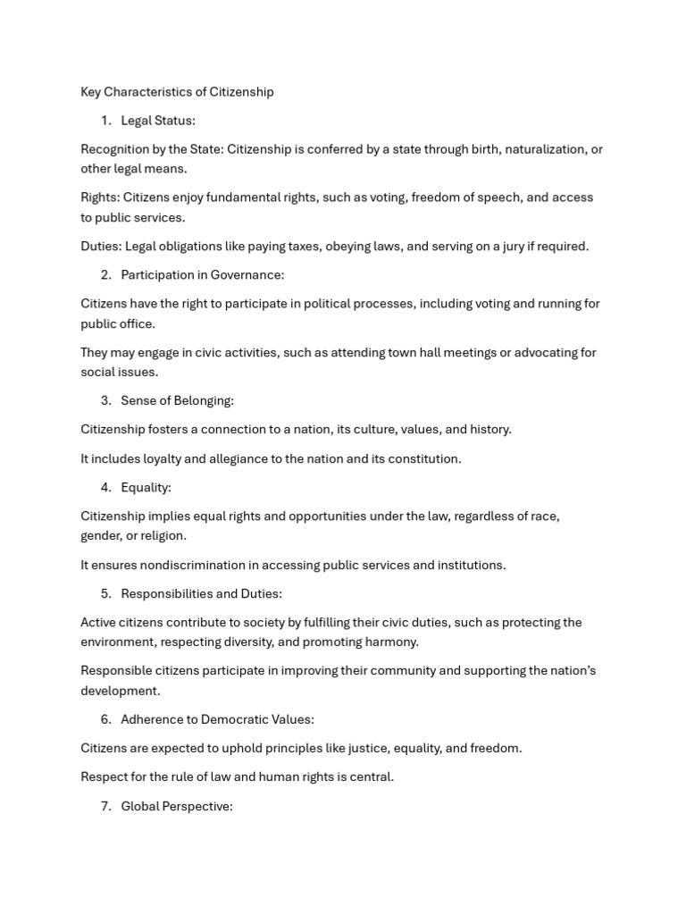 Characteristics of Citizenship | PDF
