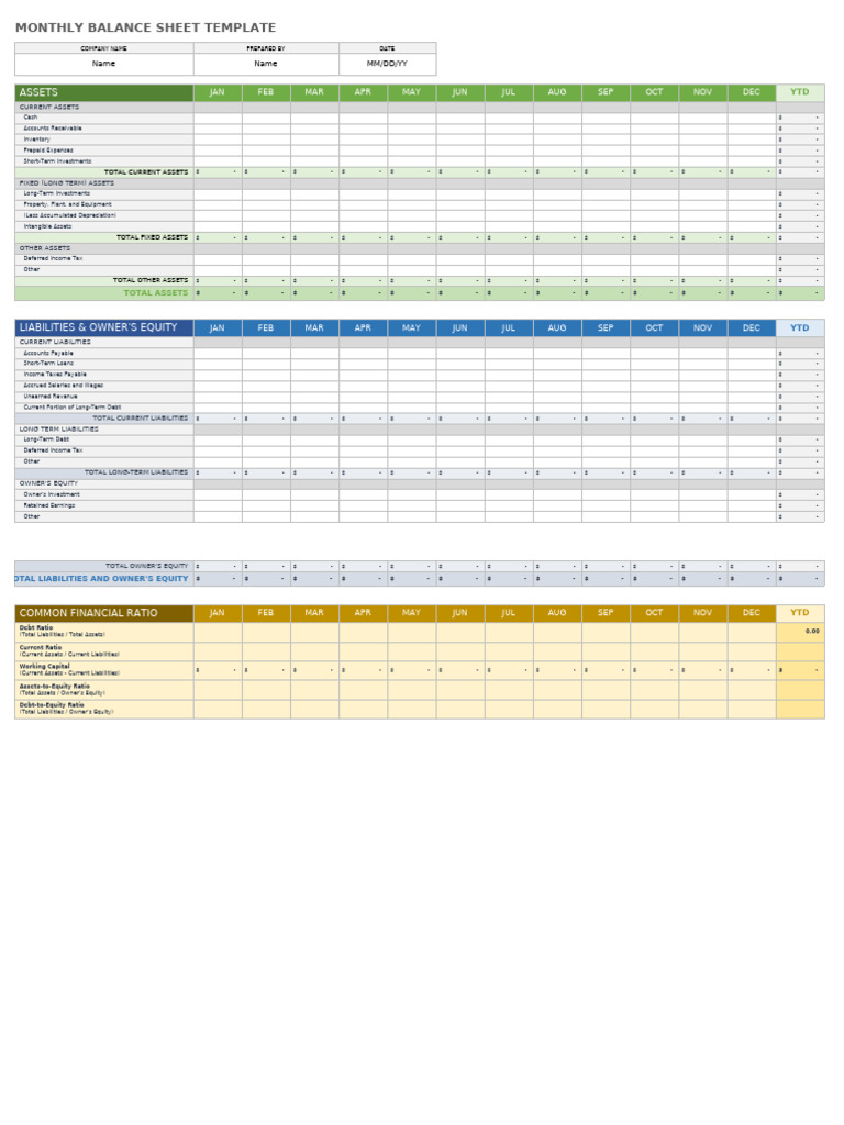Monthly Balance Sheet Template | PDF | Equity (Finance) | Balance Sheet