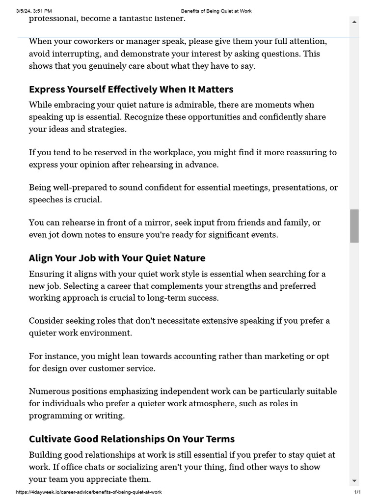 Benefits of Staying Quiet at Work | PDF