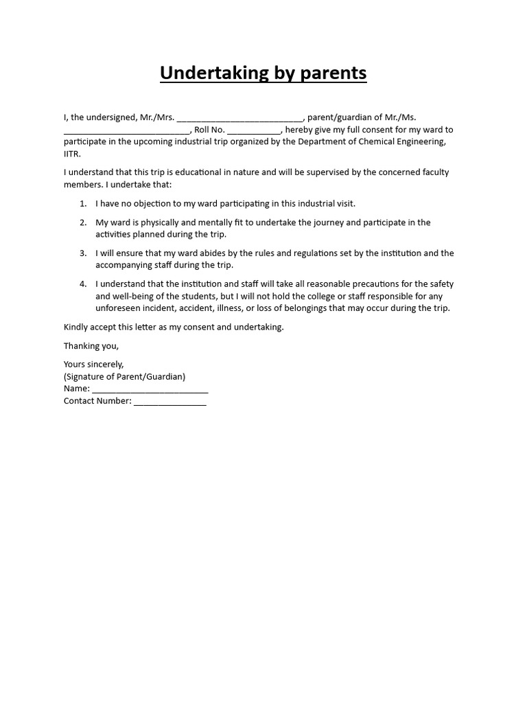 Undertaking by Parents (Updated) | PDF