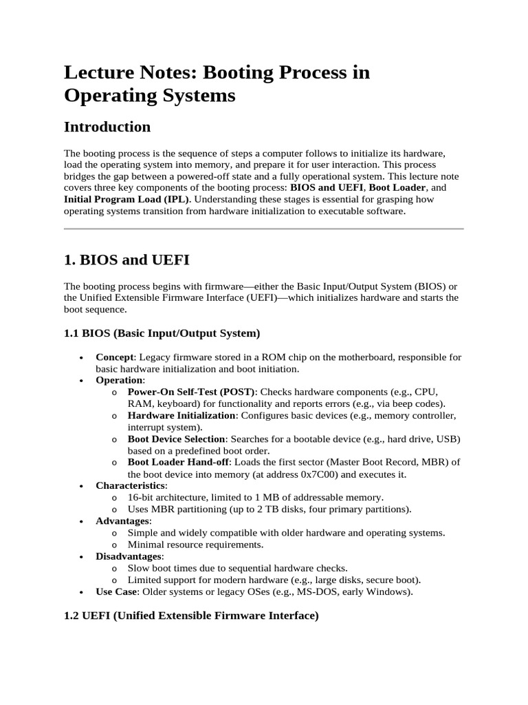 Booting Process in Operating Systems | PDF | Booting | Bios