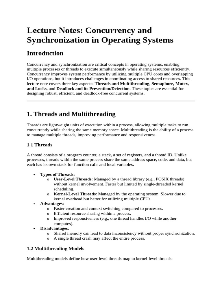 Concurrency and Synchronization in Operating Systems | PDF | Thread ...