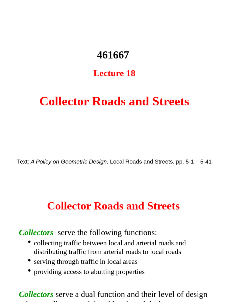 Collector Roads and Streets CH 9-wk 9 Lect18 | PDF | Traffic | Lane
