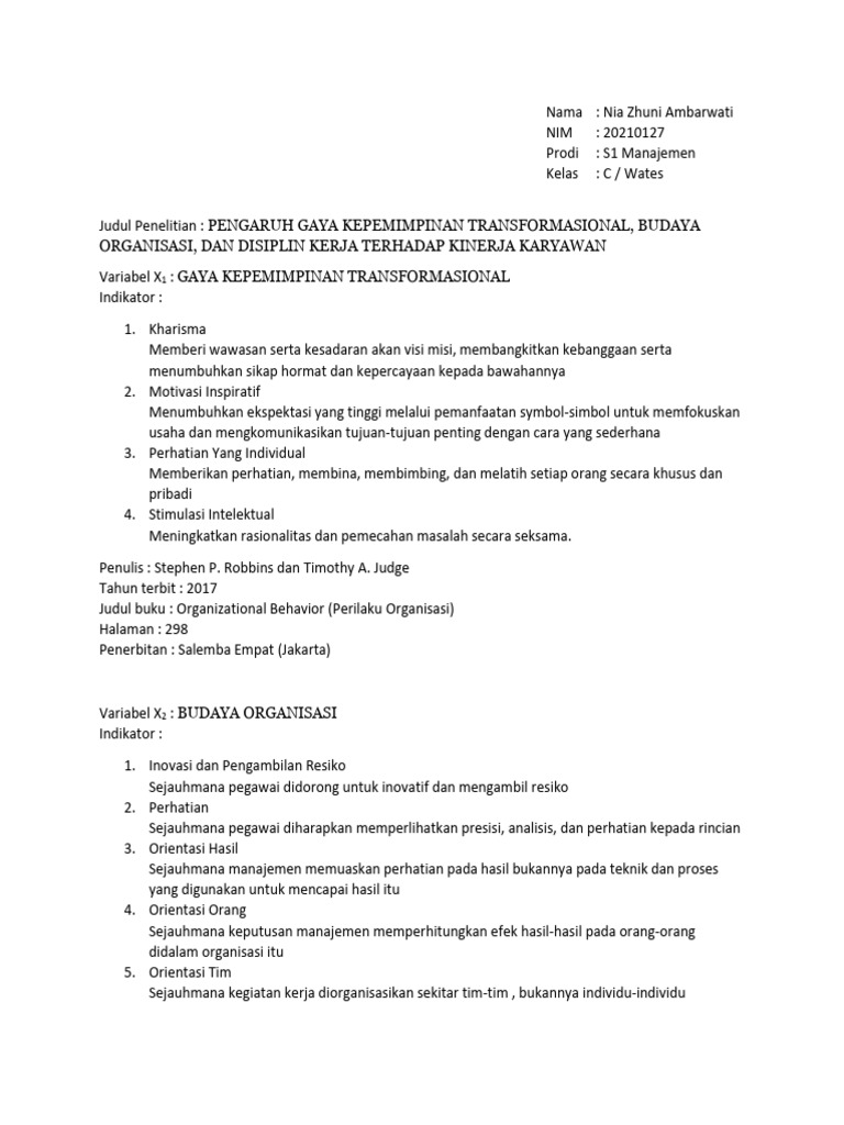 Revisi Tugas Individual Indikator Variabel Judul Penelitian - Nia Zhuni ...