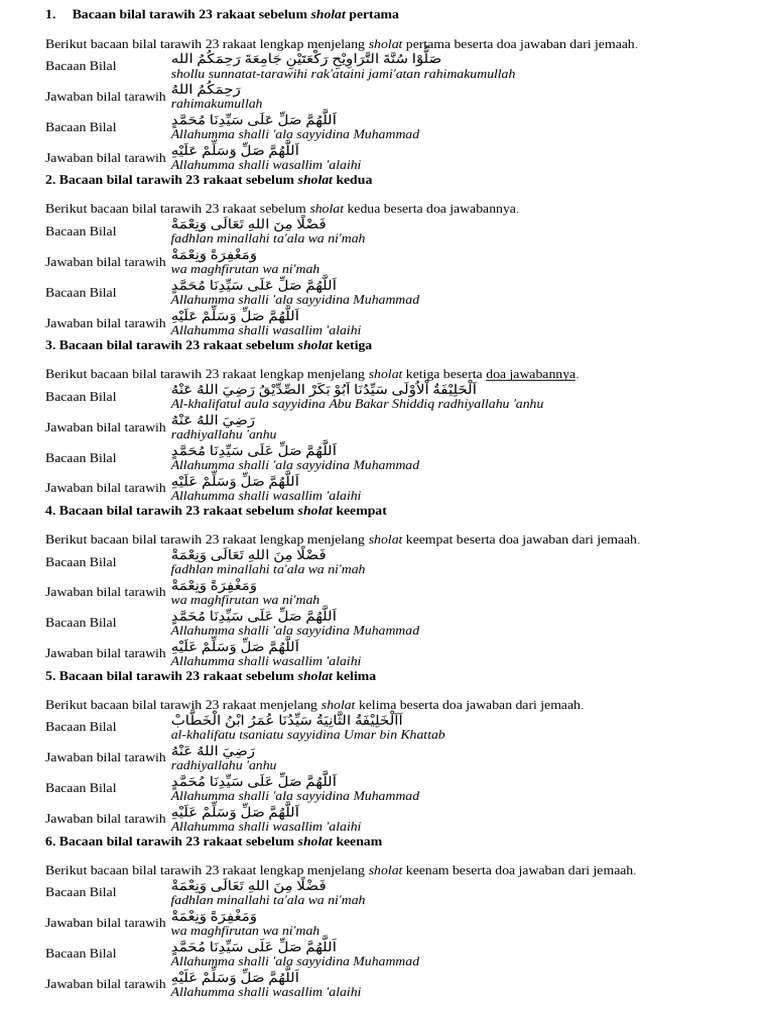 Bacaan Bilal Tarawih 23 Rakaat Lengkap | PDF