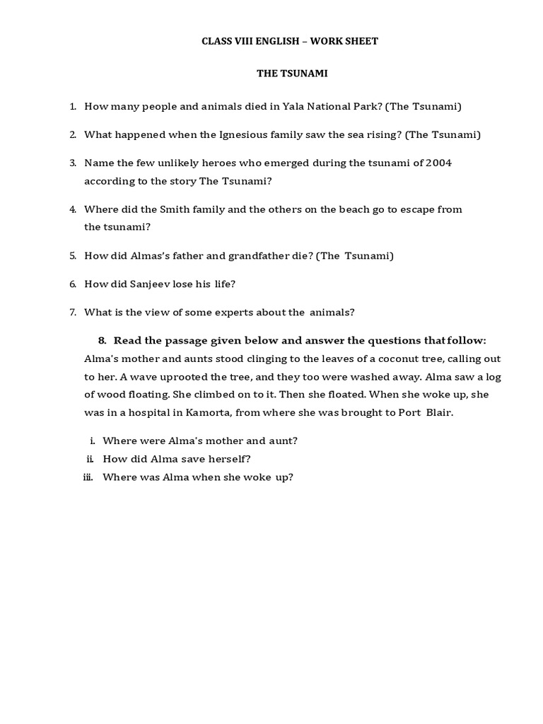 viii-eng-THE TSUNAMI-worksheet | PDF