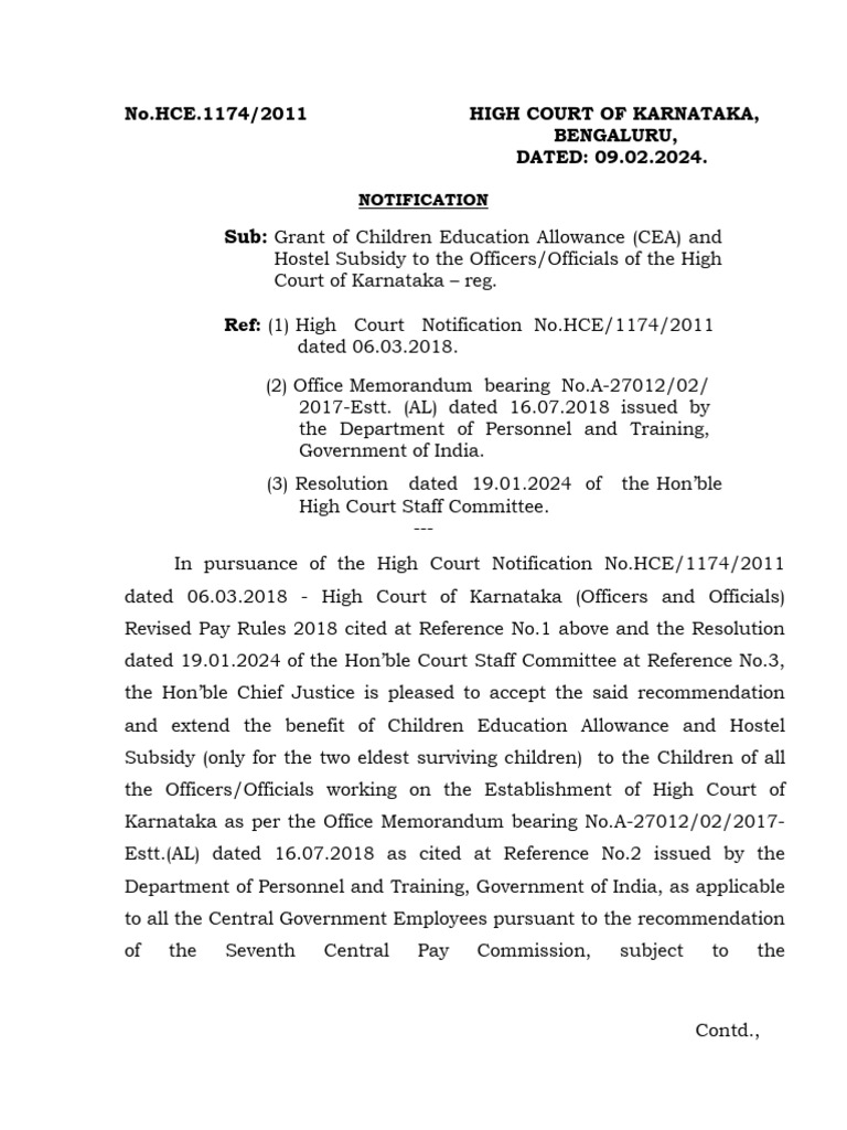HCK Staff Cea Hostel Subsidy 16032024 2 | PDF | Government | Justice
