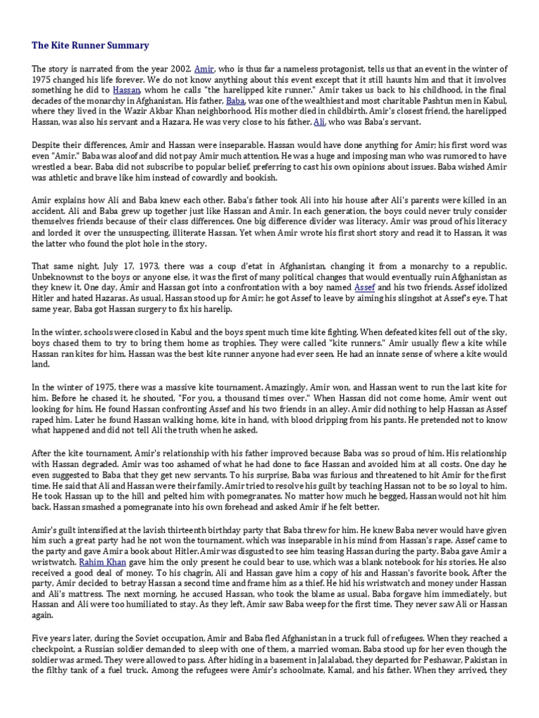 The Kite Runner: Key Events Summary | PDF