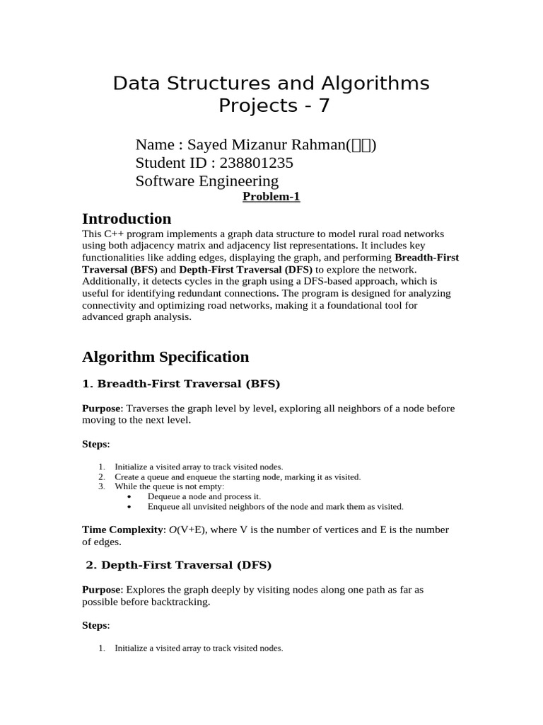 Sayed Mizanur Rahman (Project-7) PDF | PDF | Graph Theory | Algorithms ...